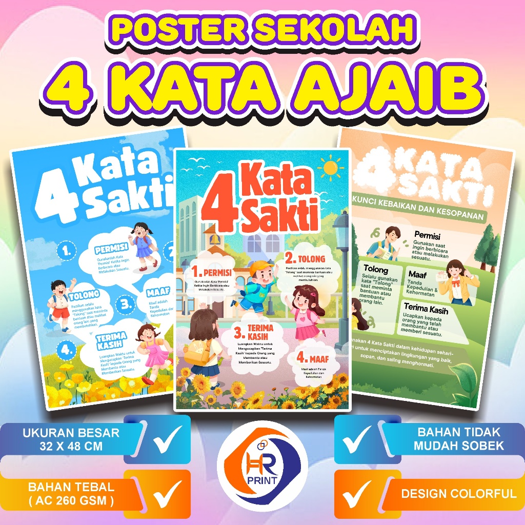 Jual POSTER 4 KATA AJAIB / POSTER KATA SAKTI / POSTER SEKOLAH/KELAS ...