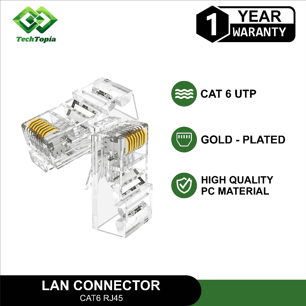 Jual Kontektor LAN RJ45 Connector Ethernet CAT6 1/2 pcs Untuk Jaringan ...