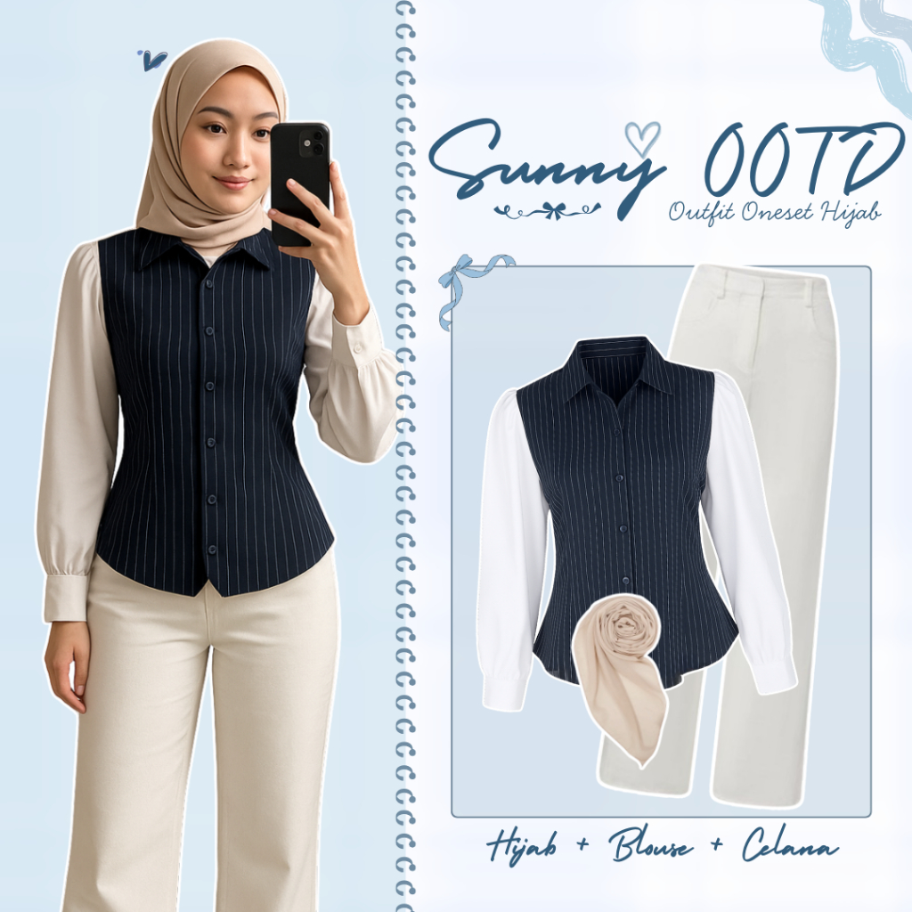 Jual Outfit Remaja Perempuan satu set ( Blouse Puffy Navy Suncrush ...