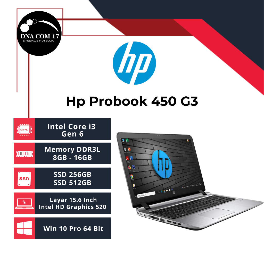 Jual Hp Probook 450 G3 | Core i3 Gen 6 | Ram 8GB / SSD 256GB | Mulus ...