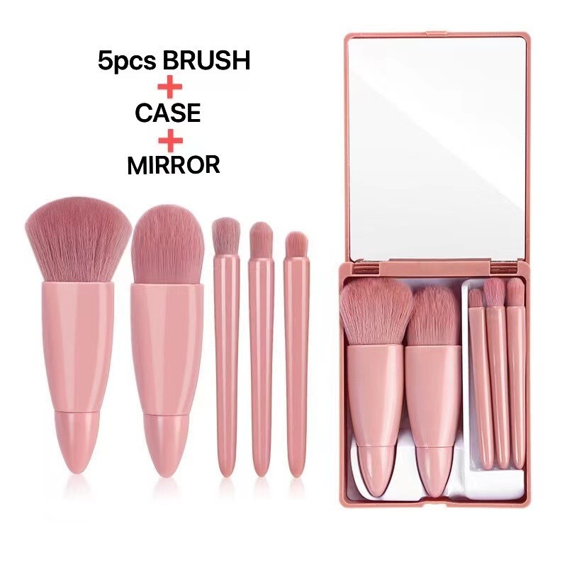 Jual Kuas Makeup Set 5Pcs Dengan Box Cermin Mini Makeup Brush Travel ...