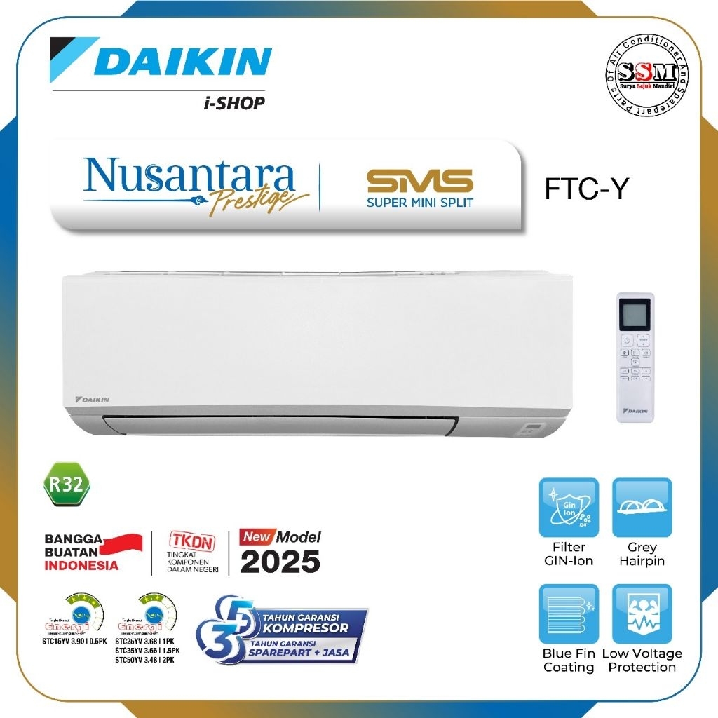 Jual DAIKIN AC DELUXE STANDART 1.5PK FTC35YV14 R32 AC SPLIT DAIKIN ...