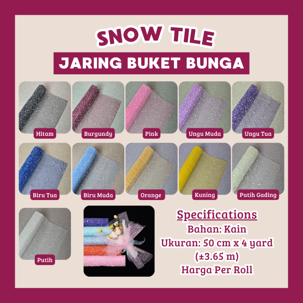 Jual [1 ROLL] Kain Tile Salju Buket Bunga Snow Tile Flower Wrapping ...