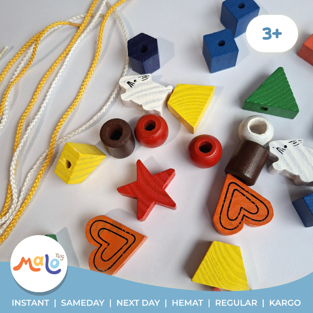 Jual MALOTOYS - Wooden Block Counting Beads Shapes Colors Mainan Kayu ...
