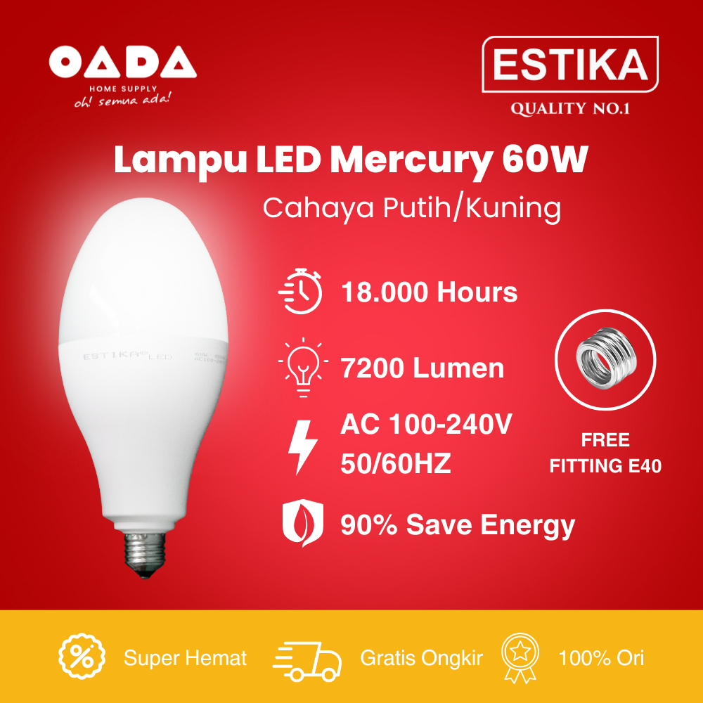 Jual ESTIKA Lampu LED Bowling Mercury 60W ML Series Free Fitting E40 ...