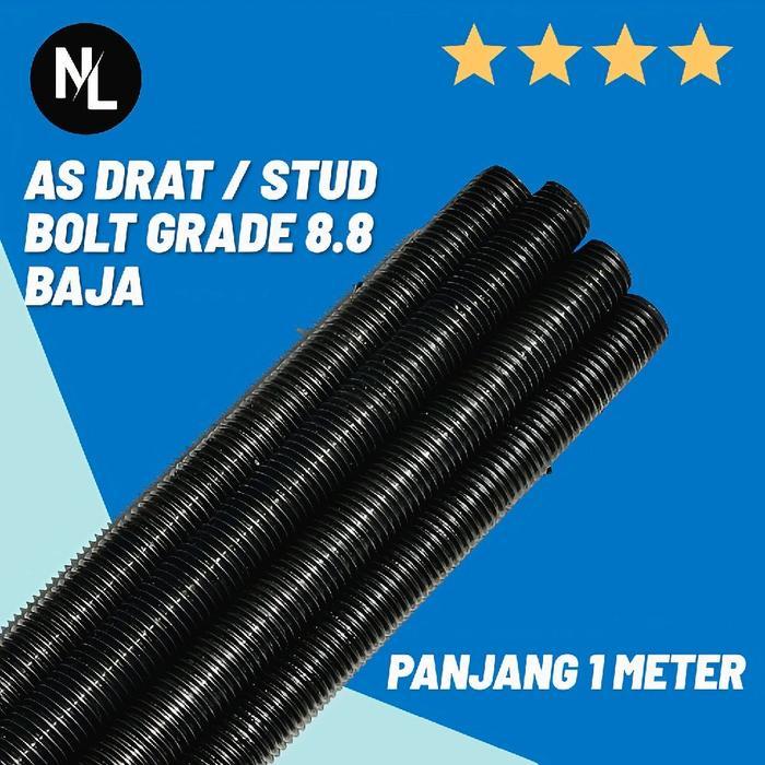 Jual M10 x 1 METER STUD BOLT AS DRAT Baja 8.8 M10X1000MM/LONG DRAT ...