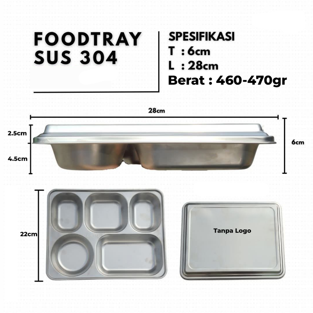 Jual ompreng stainless sus 304 food tray 5 sekat standar bgn mbg ...