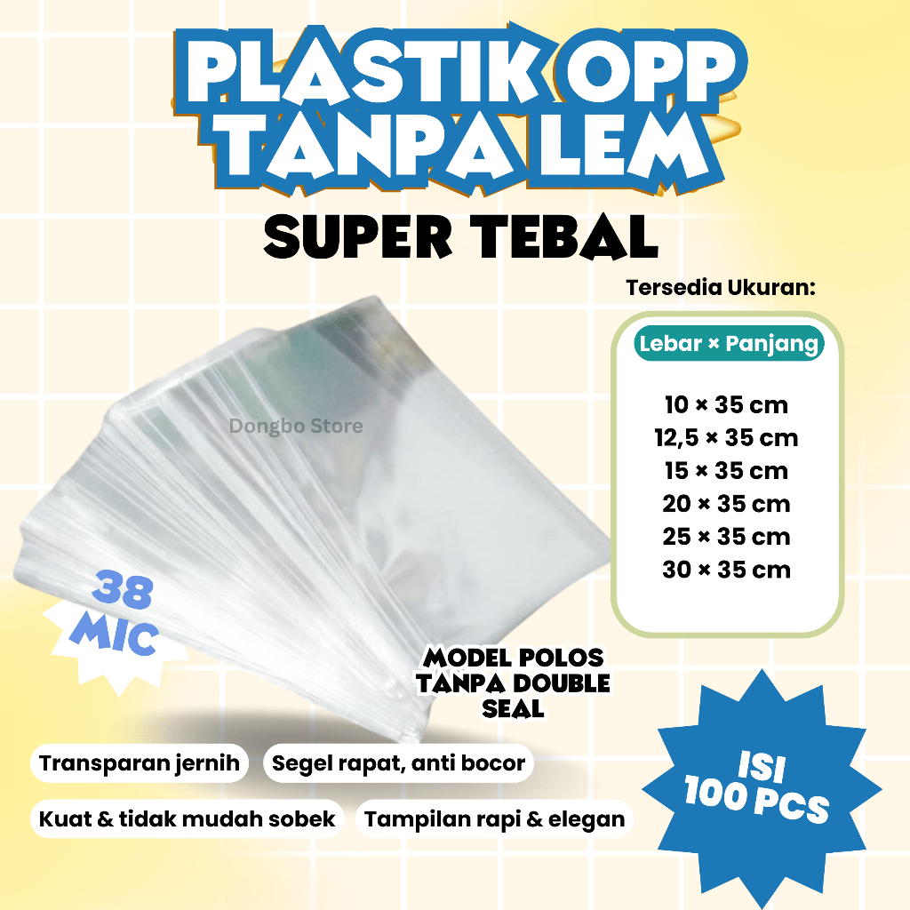 Jual PLASTIK OPP TANPA LEM SUPER TEBAL 10X35 12,5X35 15X35 20X35 25X35 ...