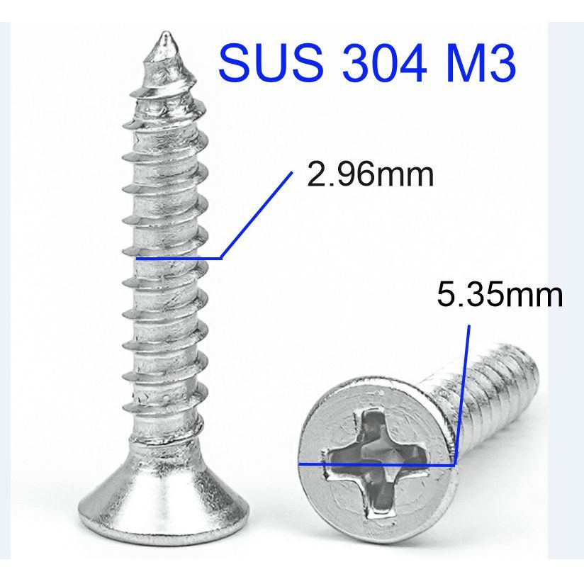 Jual Sekrup M3 Stainless 304 / Screw / Baut / Skrup / Tapping FH Flat ...