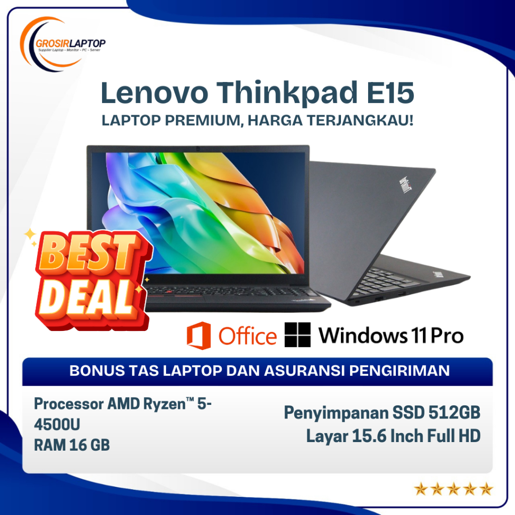 Jual Laptop Lenovo ThinkPad E15 Ryzen 5 - 4500U Ram 16GB Ssd 512GB 15.6 ...