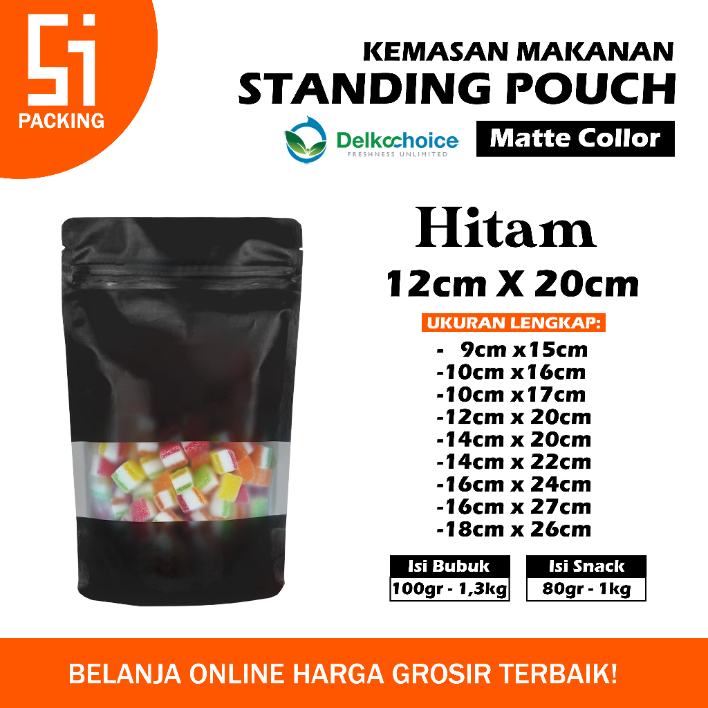 Jual Standing Pouch Plastik Ziplock Matte Color Black Kemasan Makanan ...