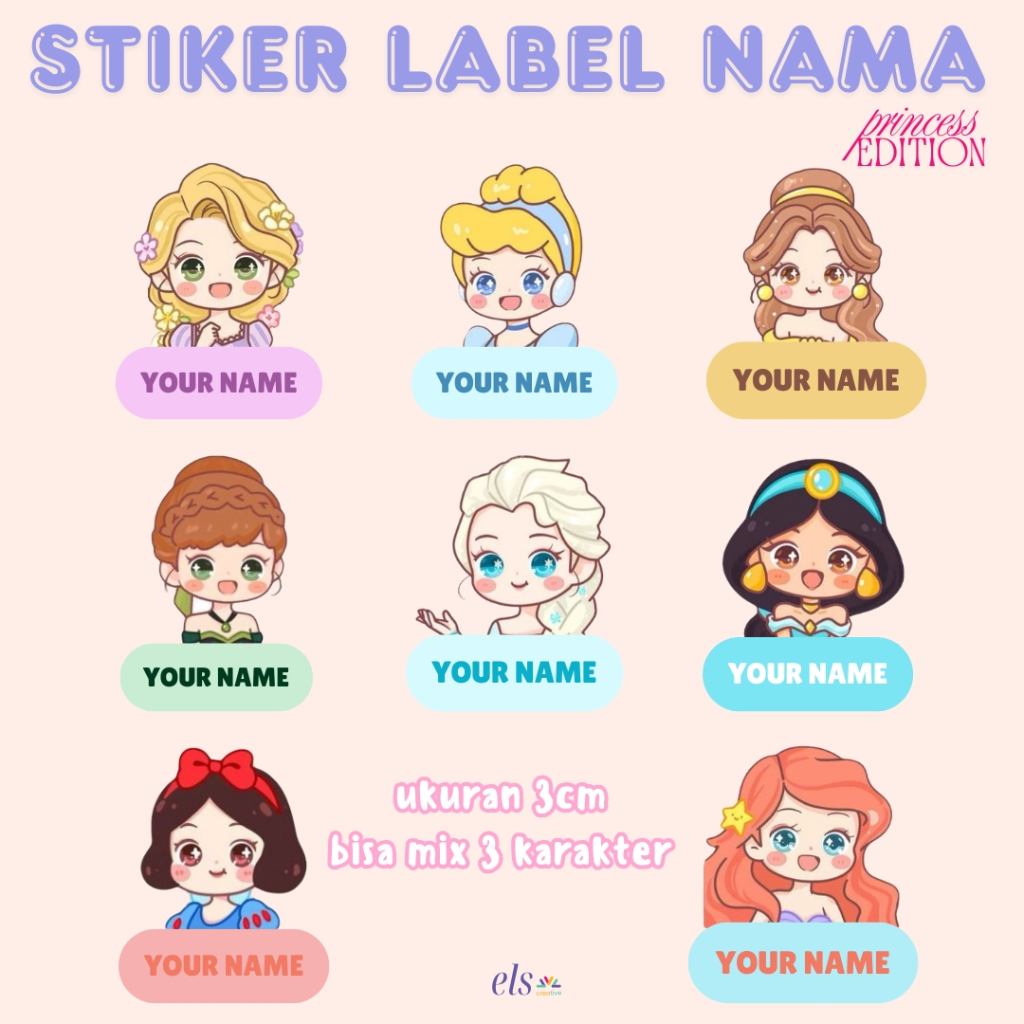 Jual Stiker Label Nama Anak Custom Premium Quality Print Karakter Girl ...