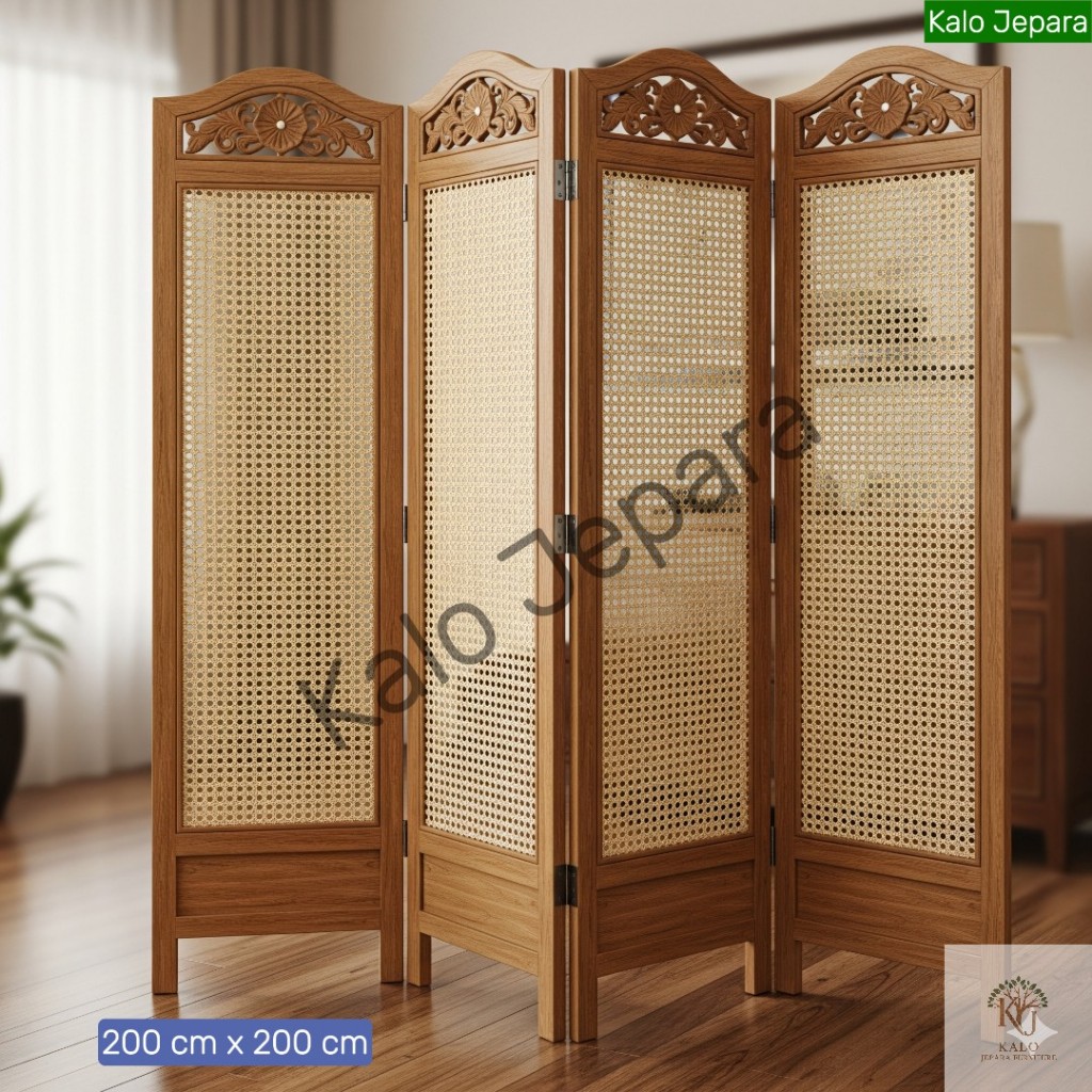 Jual Partisi Kayu Estetik Pembatas Ruangan Minimalis Sketsel Rotan ...