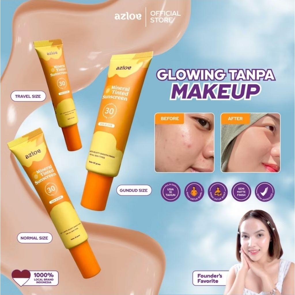 Jual AZLOE TINTED SUNSCREEN HYBRID KULIT BERMINYAK BERJERAWAT [NEW ...