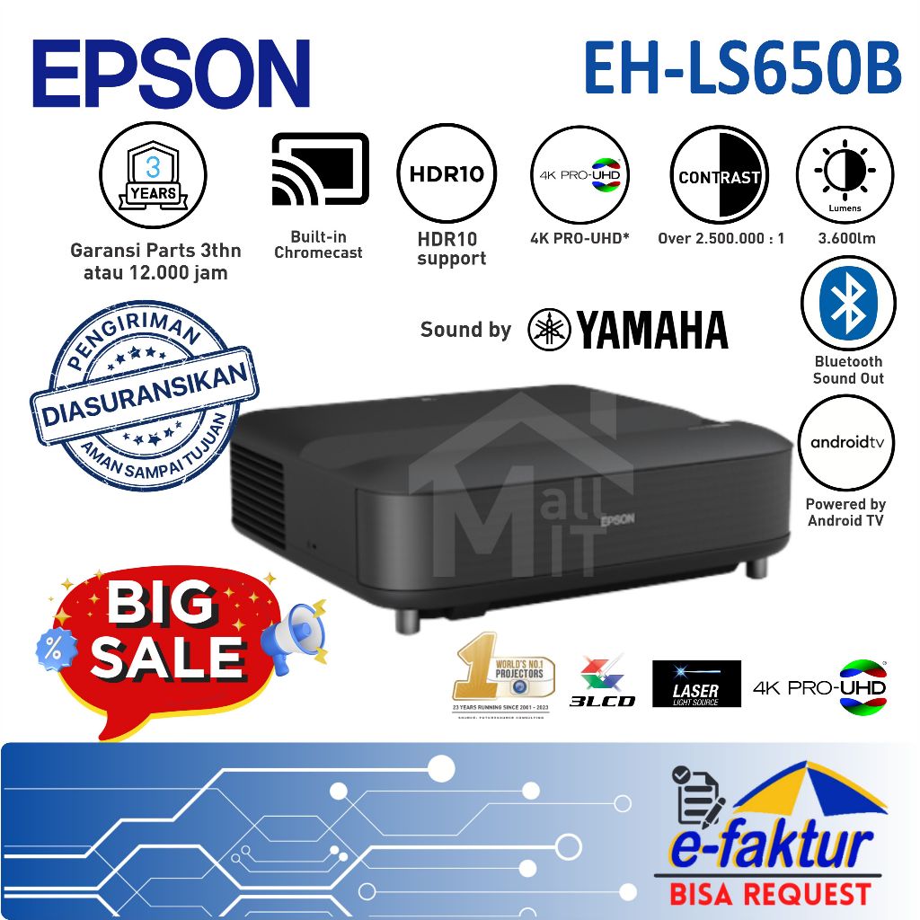 Jual MALLIT EPSON Proyektor EPSON Laser Home Theatre EHLS650B EH-LS650B ...