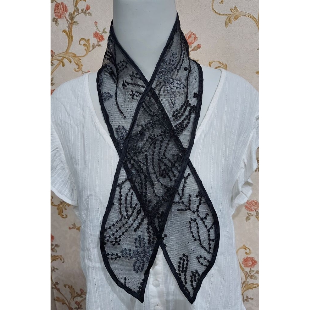 Jual pita brokat lace transparant scarf aksesoris panjang 95cm pita ...