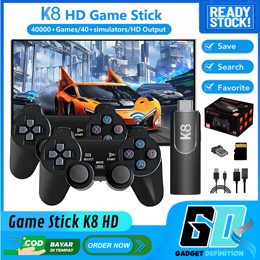 Jual K8 HD Game Stick 40000+ Games 8K TV Game Console Set Controllers ...
