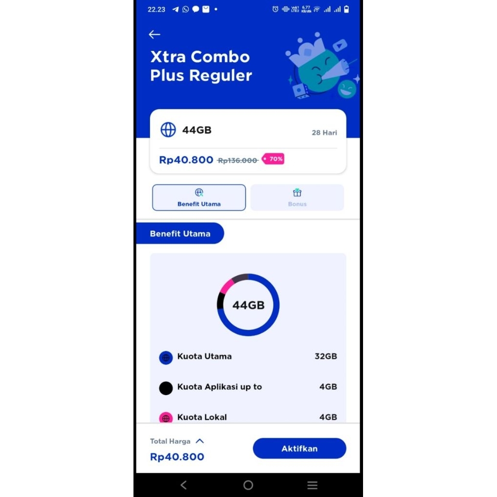Jual Xtra Combo Plus bukan VIP potongan 70% kuota sedang | Shopee Indonesia