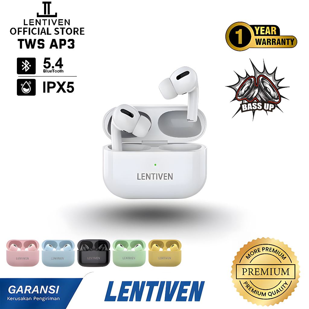 Jual LENTIVEN TWS Headset Bluetooth with Mic AP3 Sentuh Olahraga Tahan ...