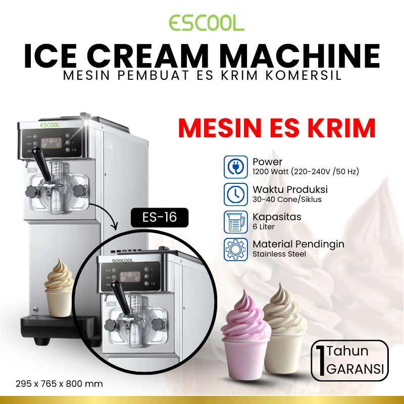 Jual Mesin Es Krim ESCOOL ES-16 Soft Ice Cream Maker 12–16L Mesin Pembuat Eskrim Desain ...