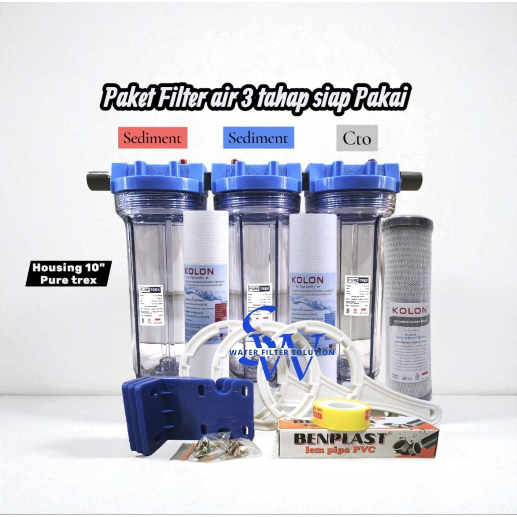 Jual Paket filter air 3 tahap / 3 housing filter air 10 inc - (Sediment ...