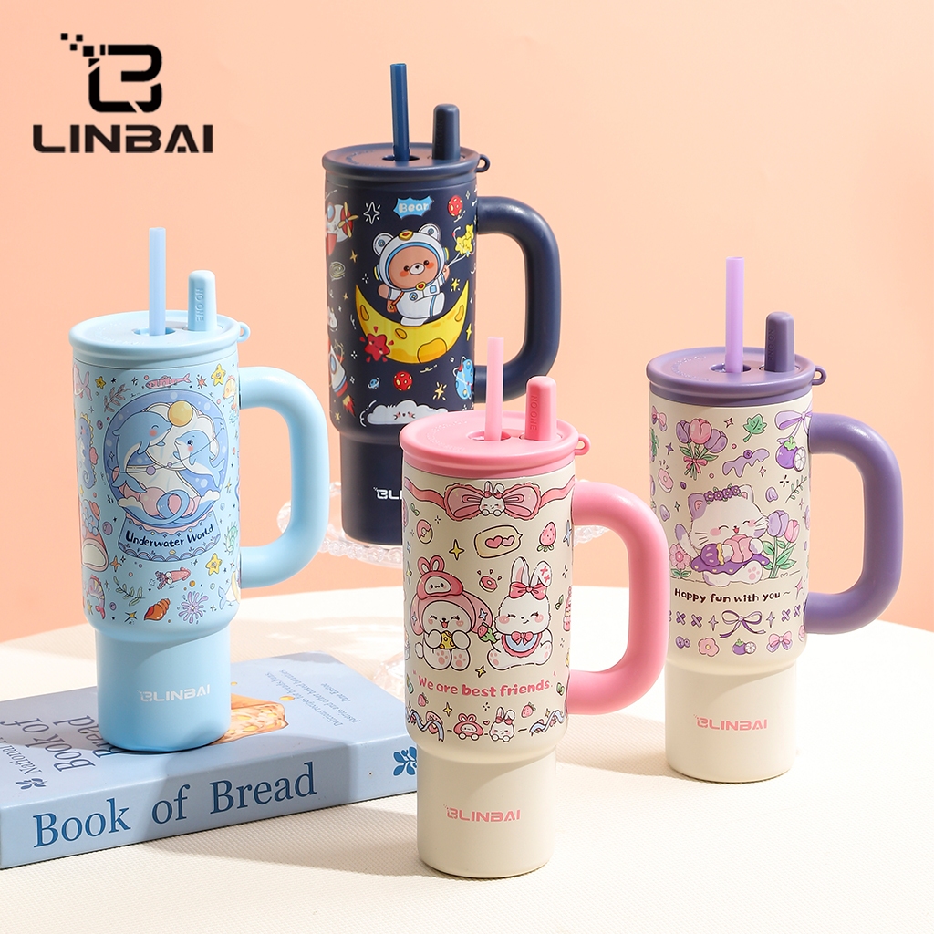 Jual LINBAI Flask 24oz Insulated Tumbler with Straw 304 Stainless Steel ...
