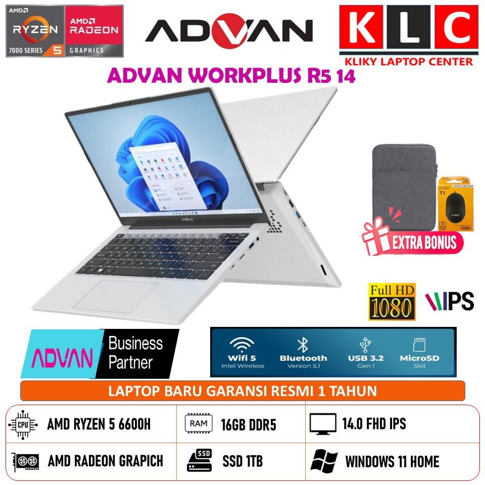 Jual Advan Workplus R5 14 Amd Ryzen 5 6600H Ram 16GB DDR5 1TB Ssd 14.0 ...