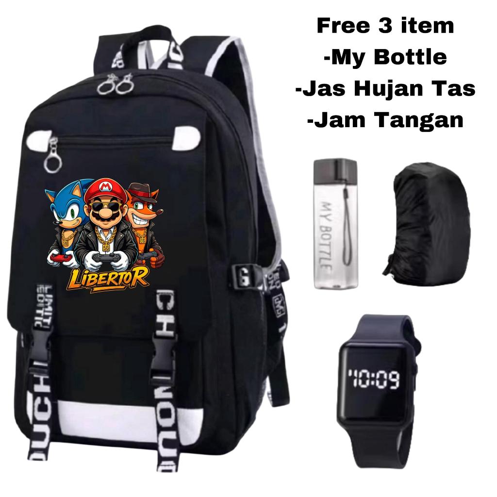 Jual Tas ransel game karakter Sonic Mario Crash-Tas sekolah anak gamer ...