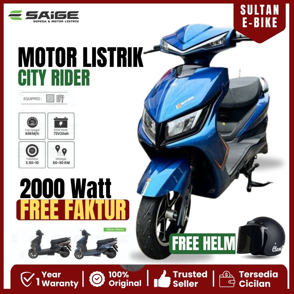 Jual Motor listrik Saige CITY RIDER Tahan Air tenaga besar 90KM Jarak ...