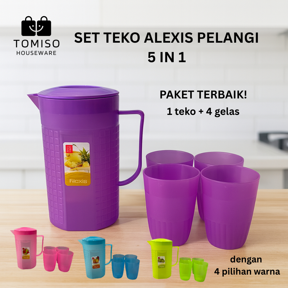 Jual SET TEKO 5 IN 1 ALEXIS PELANGI 1 Teko + 4 Gelas cantik | Water Jug ...