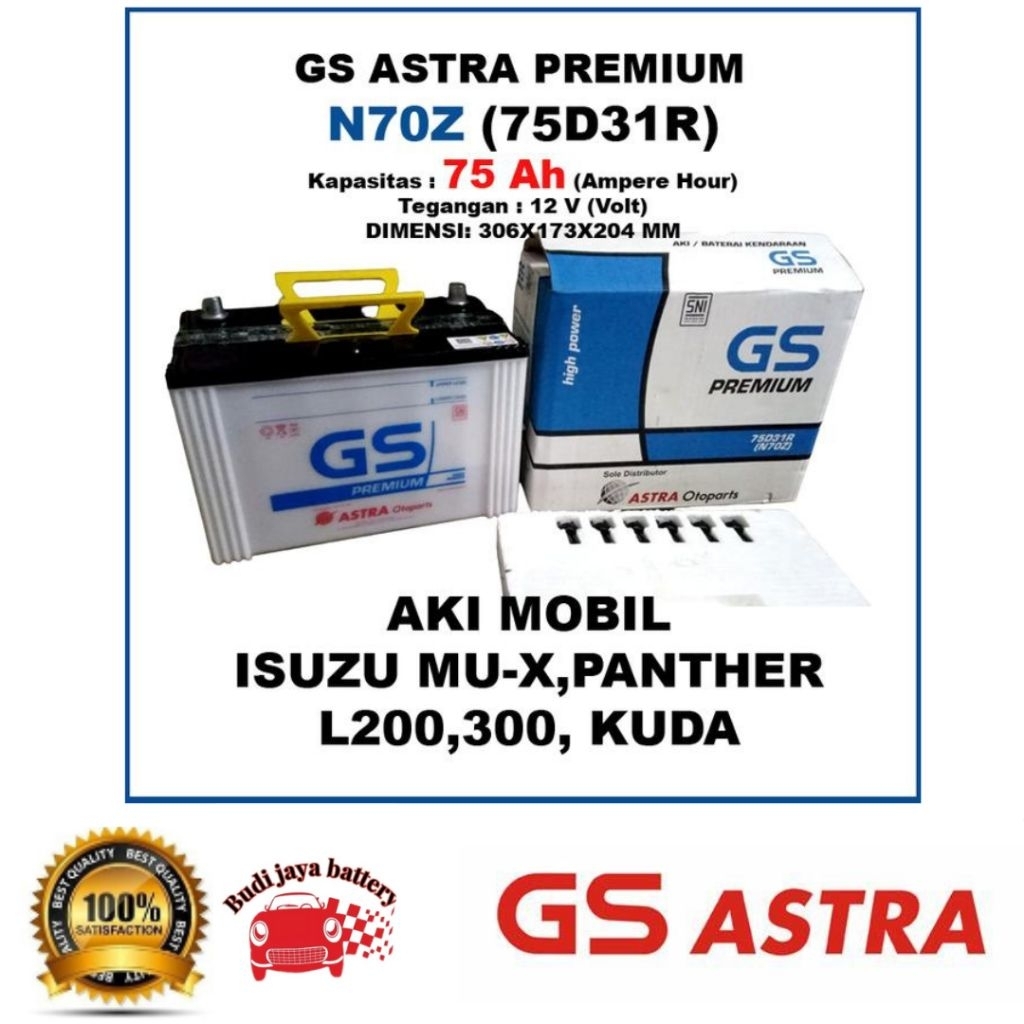 Jual Aki GS Astra PREMIUM N70Z / 75D31R 12 VOLT 75 Amper Aki mobil ...