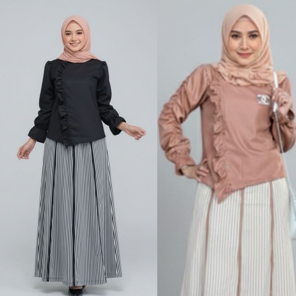 Jual One Set Hitam Beige Salem | one set wanita terbaru | baju wanita ...