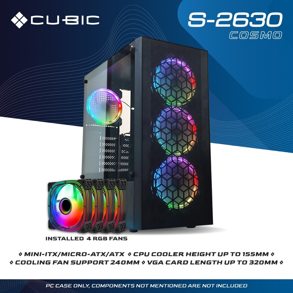Jual PC Case Gaming Cubic Cosmo S-2630 ATX Include 4 Fan RGB | Shopee ...