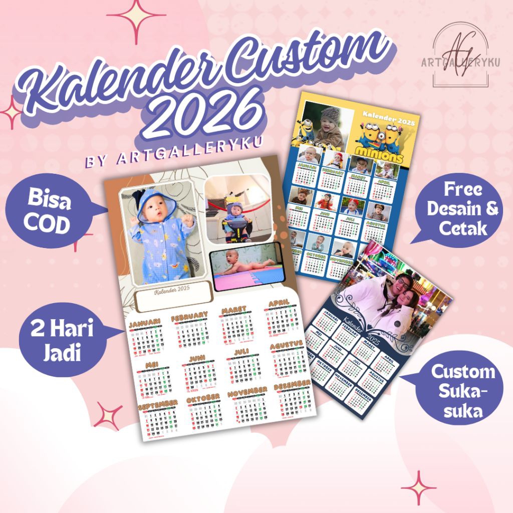 Jual Cetak Kalender Dinding 2026 Custom Foto Bahan Ivory 260 1 Tahun ...