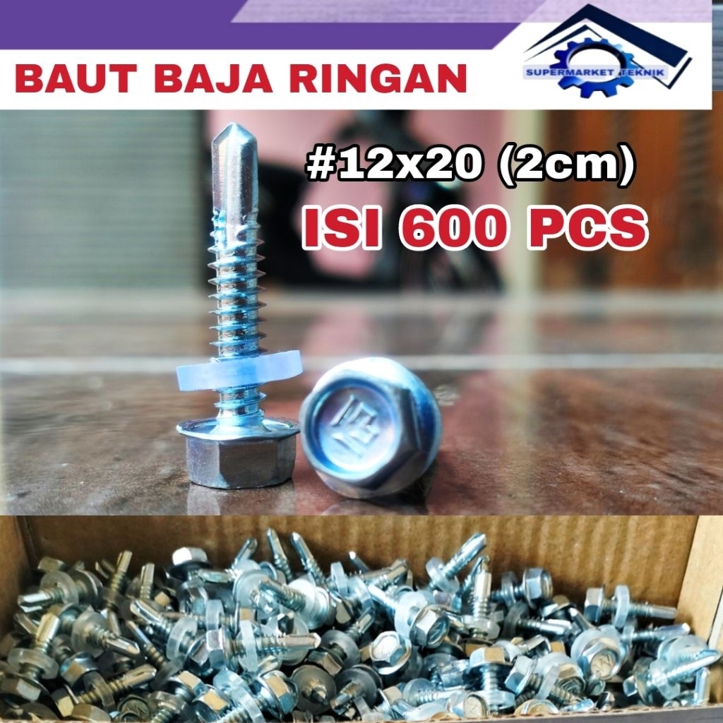 Jual 1 Kotak 600Pcs Baut Sekrup Drilling Baja Ringan 12x20 (2cm) Baut ...