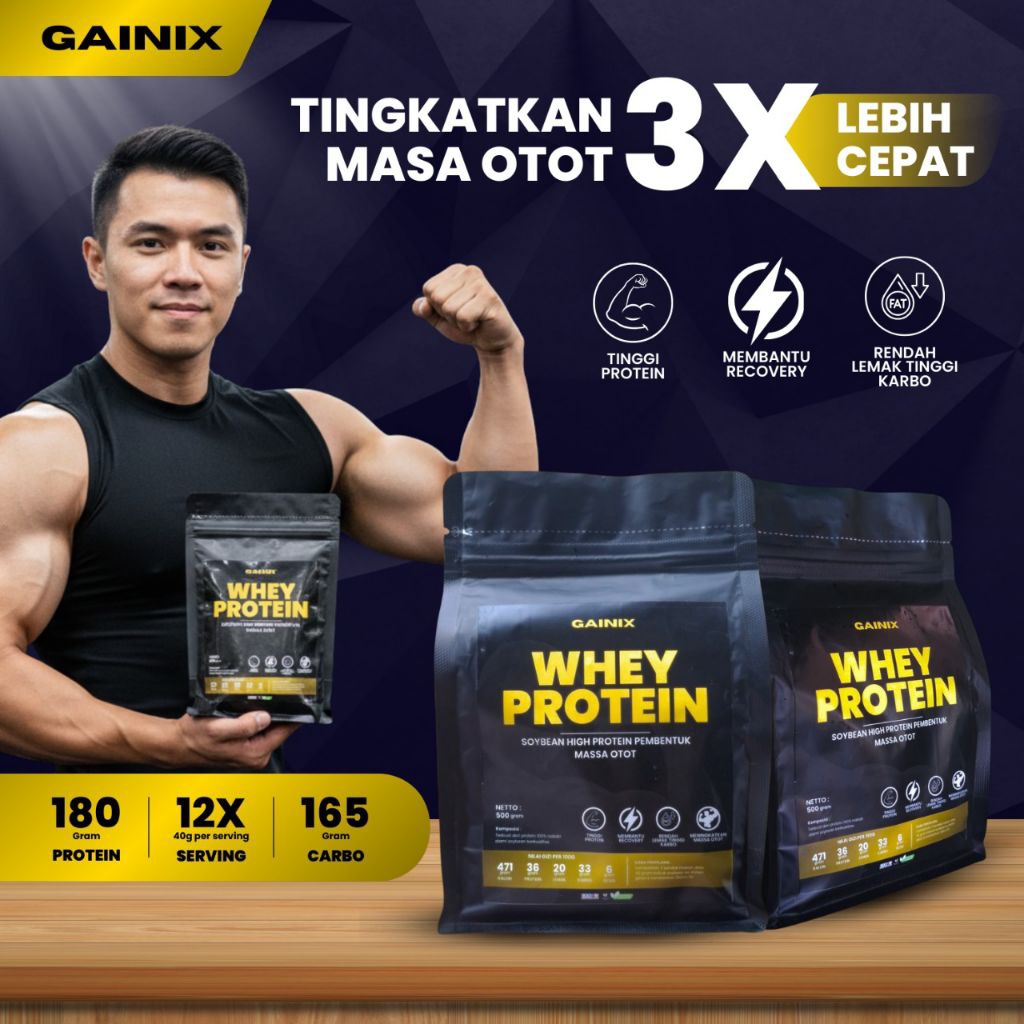 Jual Gainix whey protein nabati bubuk kedelai sangrai, minuman sehat ...