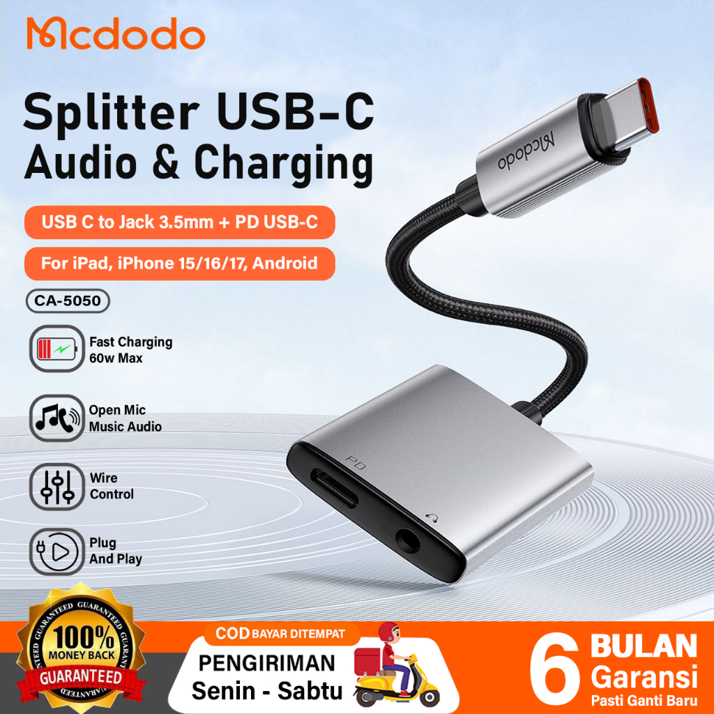 Jual MCDODO Converter Splitter Type C to Jack Audio 2in1 Type C ...