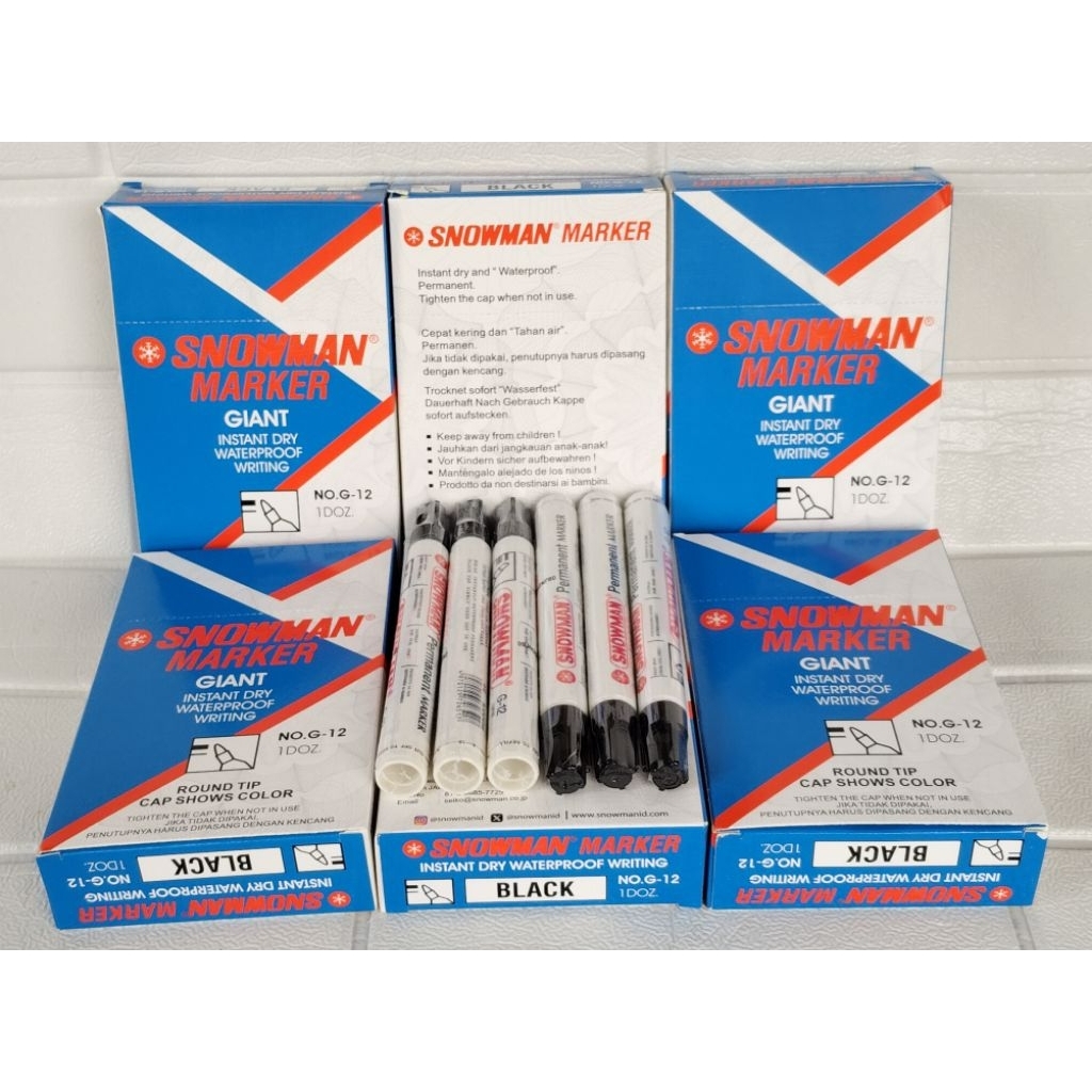 Jual Spidol snowman permanent spidol permanen warna hitam isi 12pcs/box ...