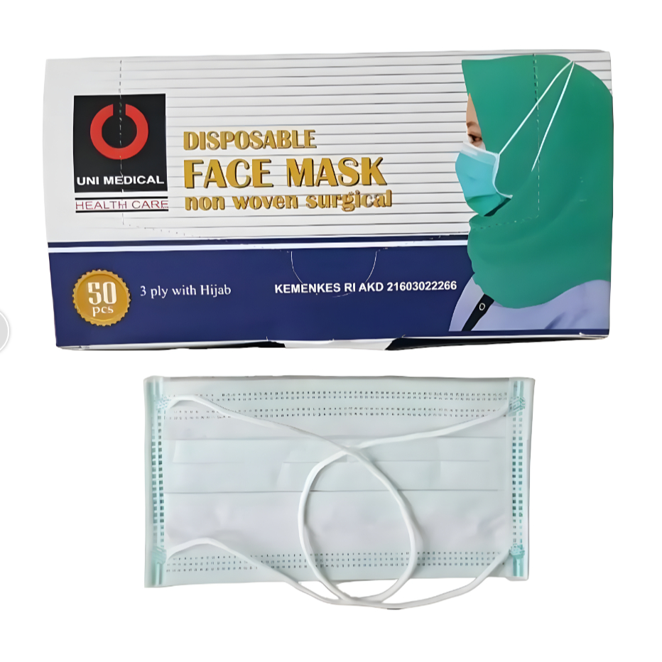 Jual UNI MEDICAL Masker Hijab Medis Unimed 3 Ply Non Woven Standar ...