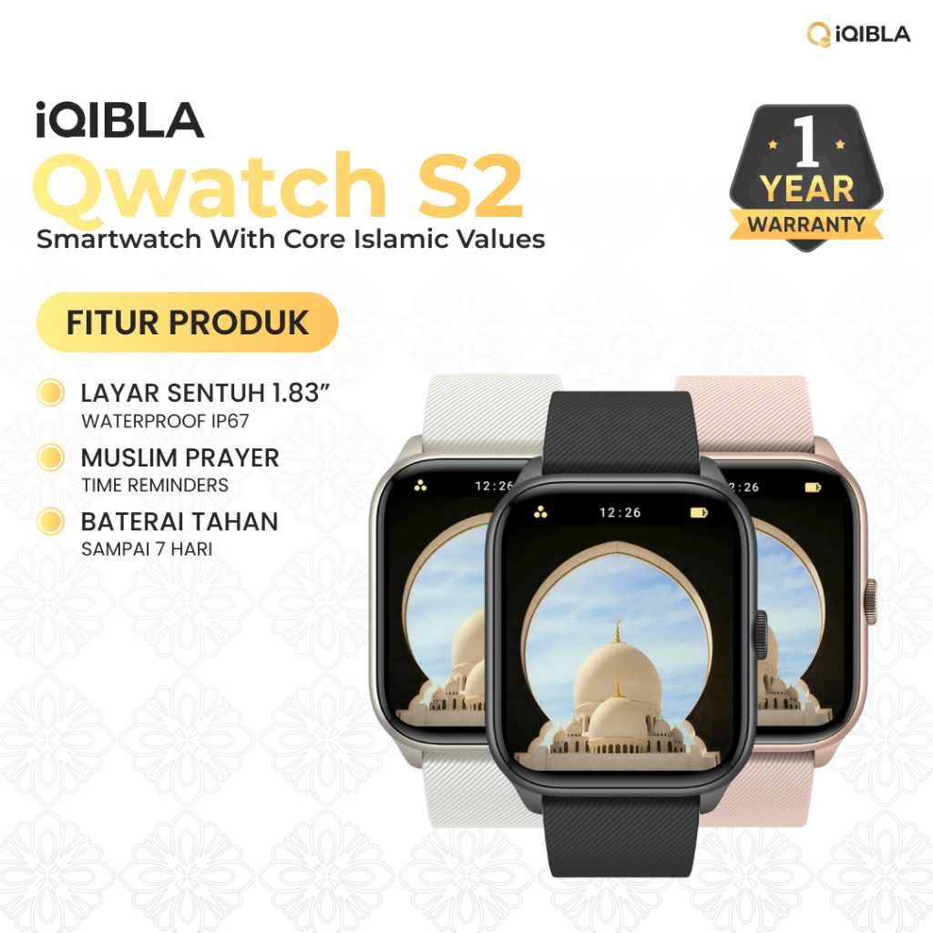 Jual iQibla QWatch S2 1.83 Inch Quran Watch Muslim Smartwatch Bluetooth ...