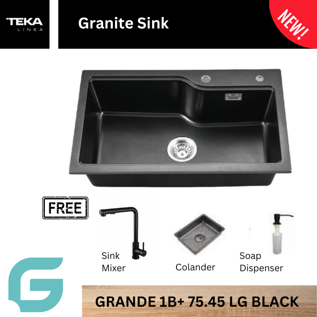 Jual TEKA Linea Topmount Granite Sink GRANDE 1B+ 75 45 LG Black ...