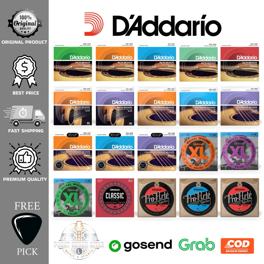 Jual Senar Gitar Daddario Akustik Elektrik Nylon 1 Set senar D’addario ...