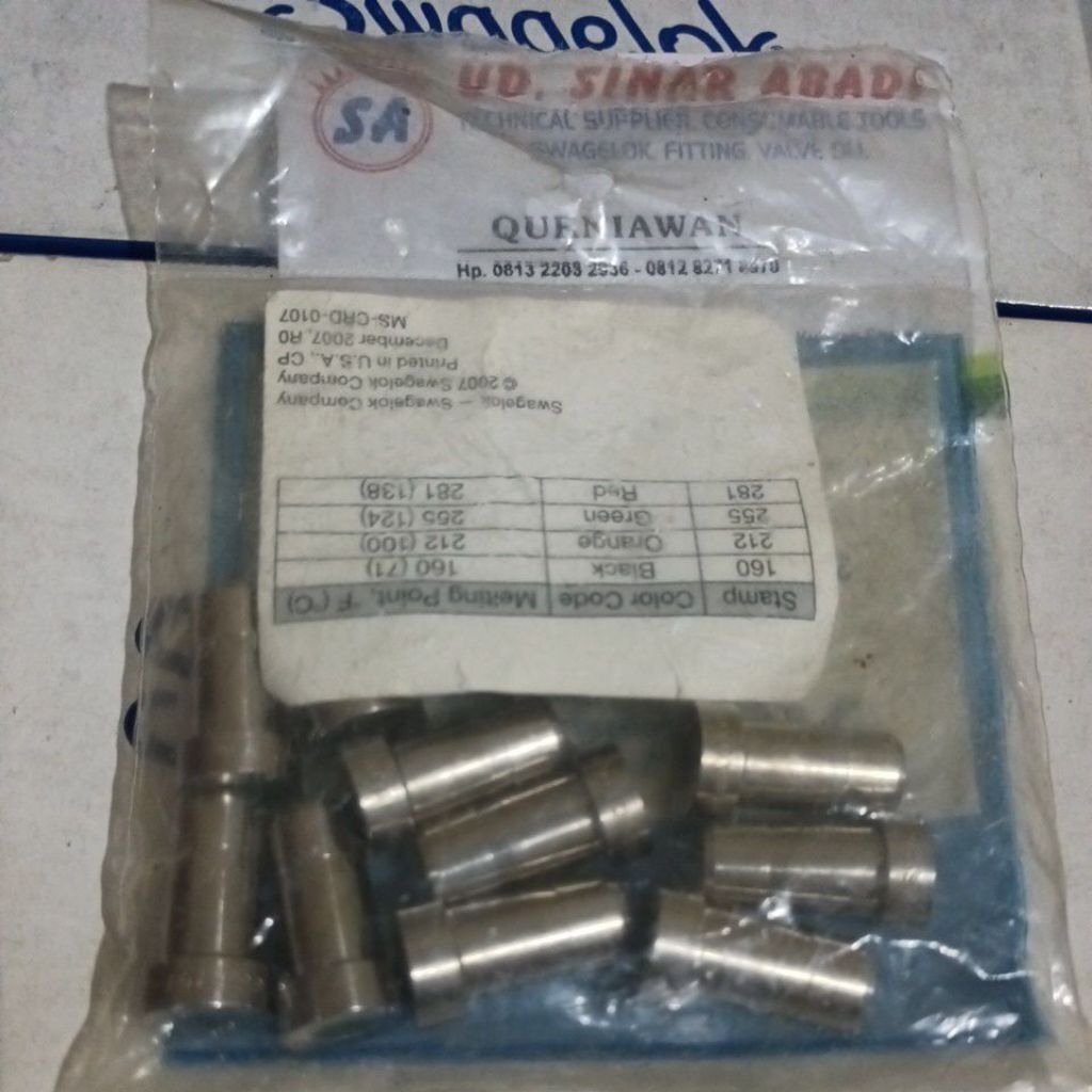 Jual fusible tube plug 3/8 swagelok ss 316 255 f ss-6-fta-225 | Shopee ...