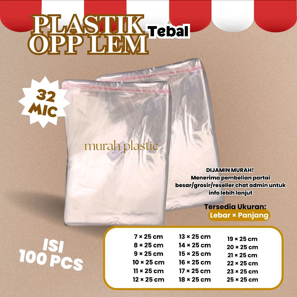 Jual (TEBAL) PLASTIK OPP LEM 7X25 8X25 9X25; 10X25; 11X25; 12X25; 13X25 ...