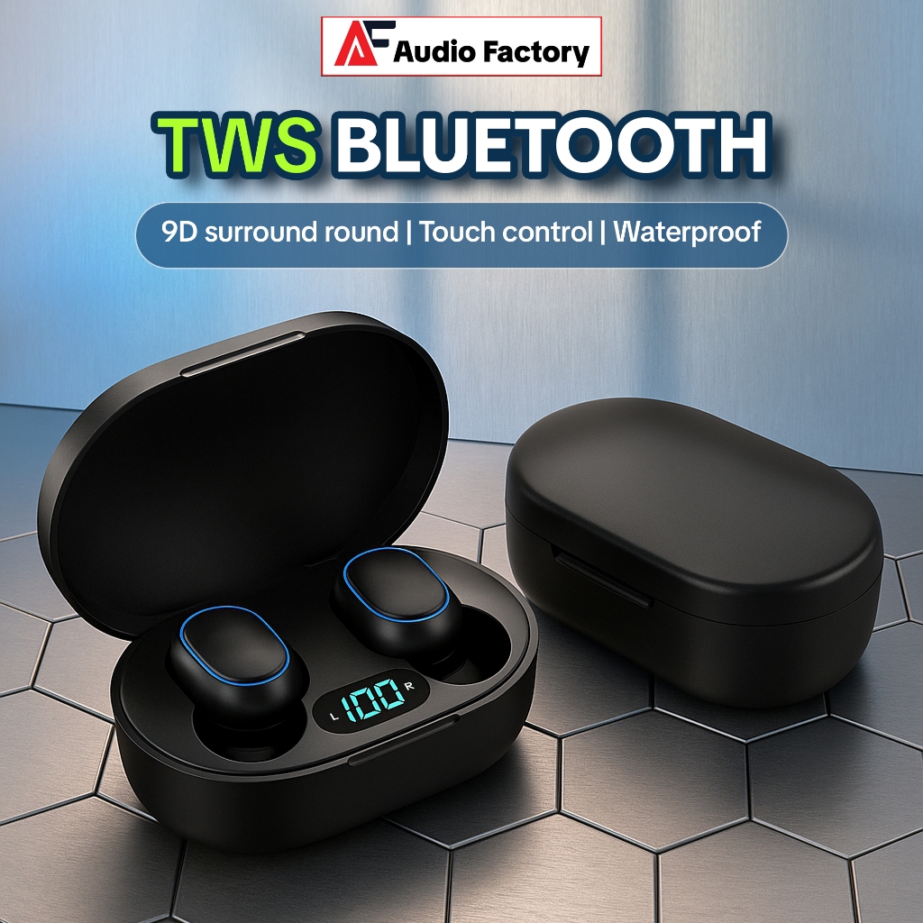 Jual TWS Earphone Bluetooth Wireless Earbuds Digital Click Button LED ...