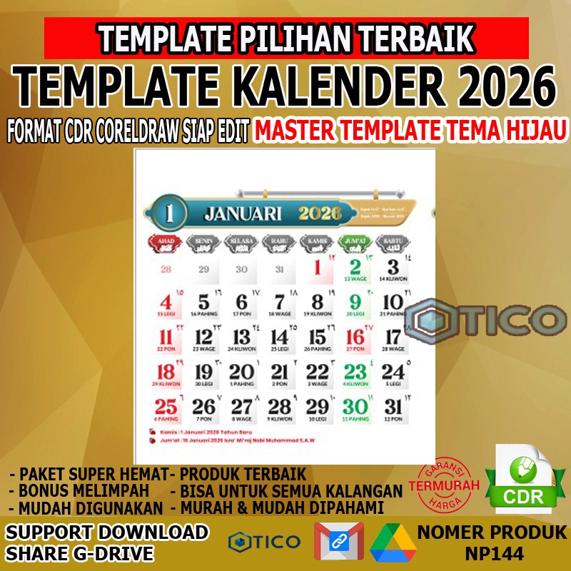 Jual Master Template Kalender 2026 Tema Hijau Format Coreldraw Lengkap ...