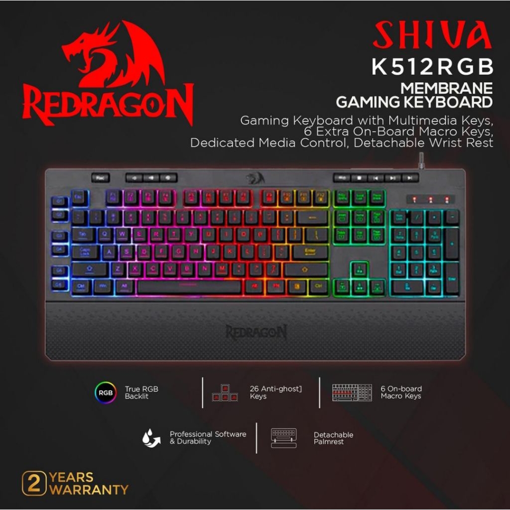 Jual Redragon K512 Shiva RGB Backlit Membrane Gaming Keyboard dengan 6 ...