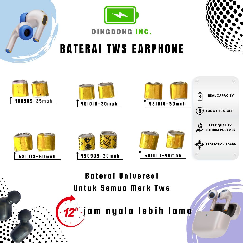 Jual DINGDONG BATERAI TWS 400909 401010 581010 581013 450909 501010 ...