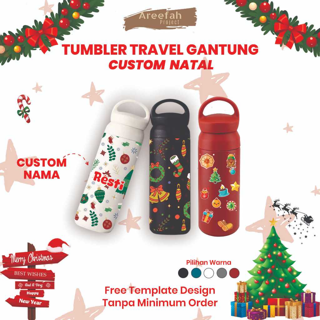 Jual Areefah Custom Tumbler Travel Gantung Tema Natal | Tumbler Anak ...
