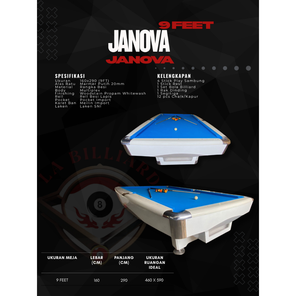 Jual MEJA BILLIARD 9 FEET JANOVA Minimalis Premium Full Set | Meja ...